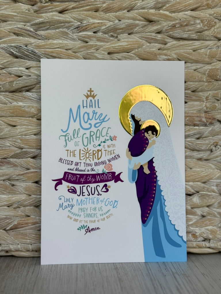 Hail Mary Prayer Card, Madonna and Child illustration – Be Still Prayer ...
