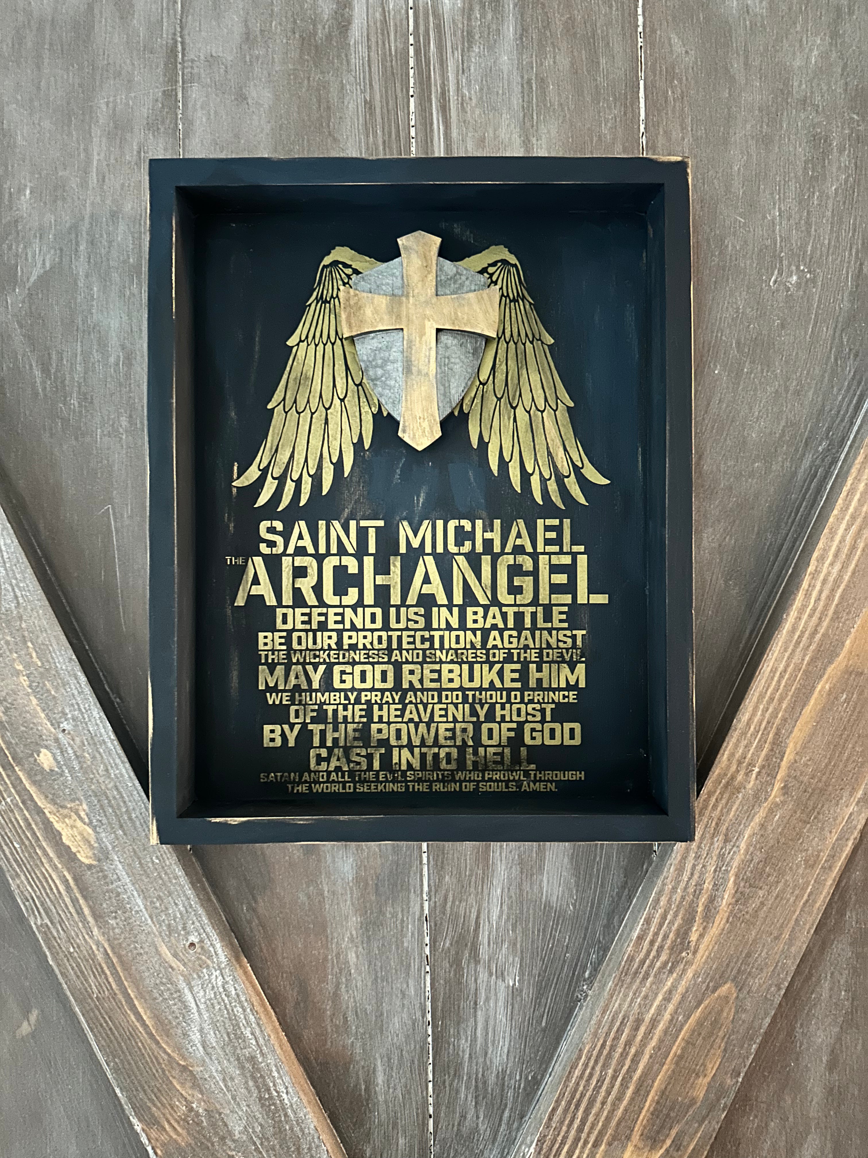 St. Michael Prayer with Rosary Shield Holder Framed Artwork – Be Still ...